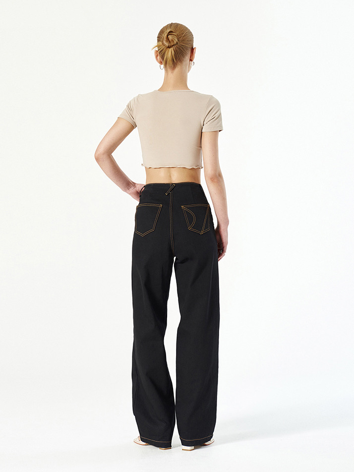 WAISTLESS WIDE DENIM PANTS (BLACK) | ETERNAL JOURNEY