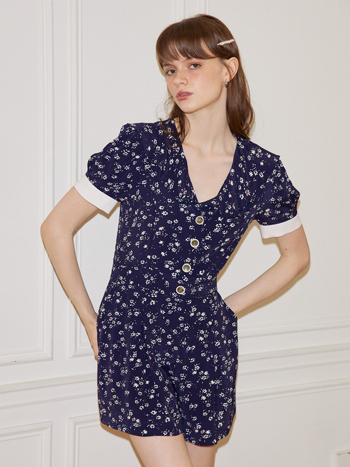 Ruffle Collar Jumpsuit_ Navy | ETERNAL JOURNEY
