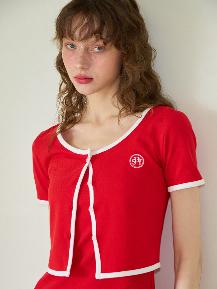 Crop Pique Cardigan_ Red | ETERNAL JOURNEY