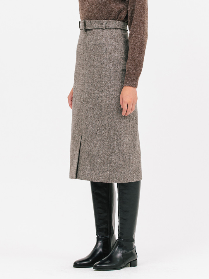 belted wool H-line skirt_gray | ETERNAL JOURNEY
