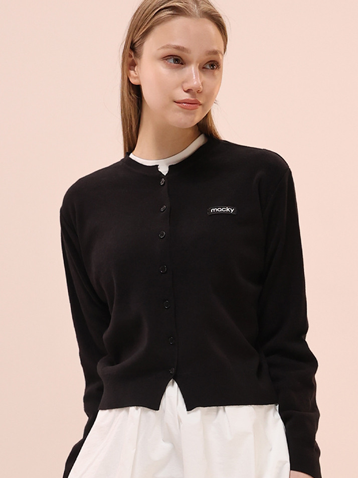 Logo Patch Knit Cardigan black | ETERNAL JOURNEY