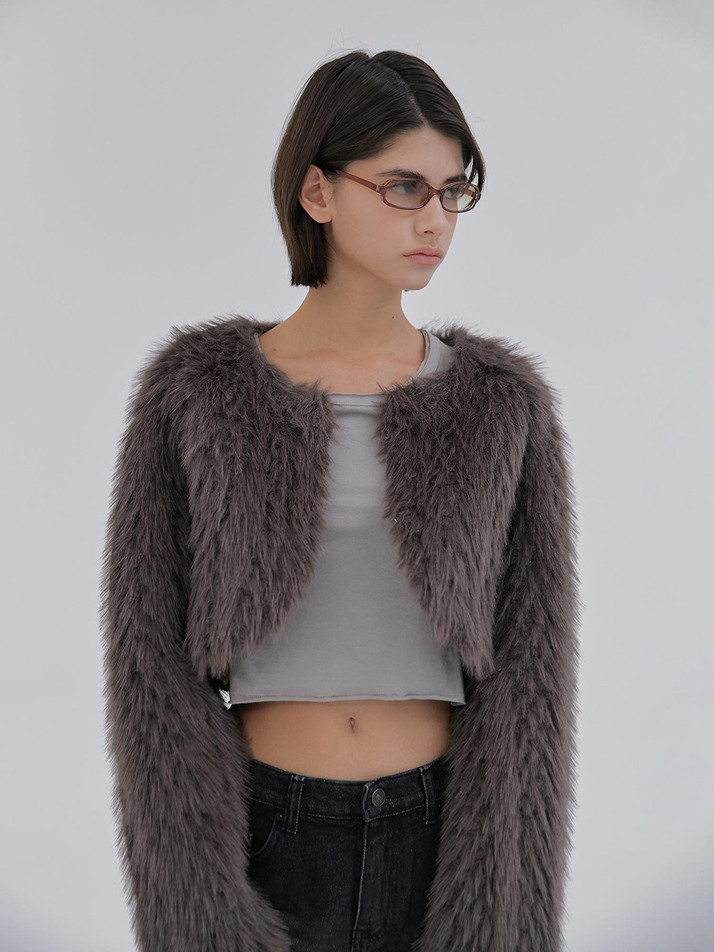 cropped fur mustang jacket (brown) | ETERNAL JOURNEY