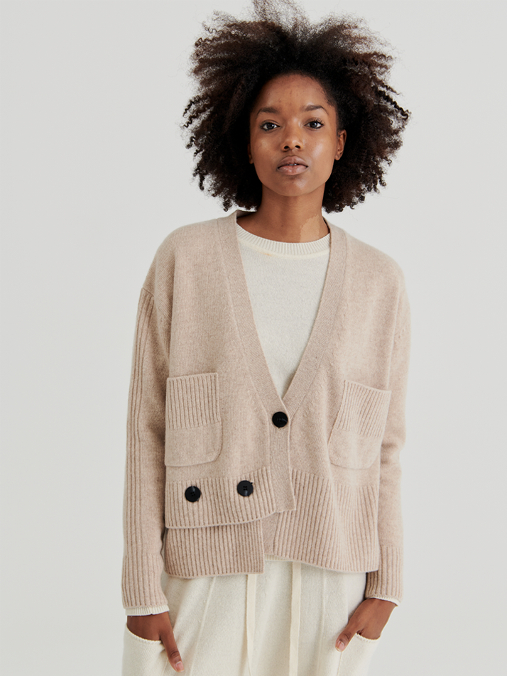 RIB OPEN CARDIGAN (BEIGE) | ETERNAL JOURNEY