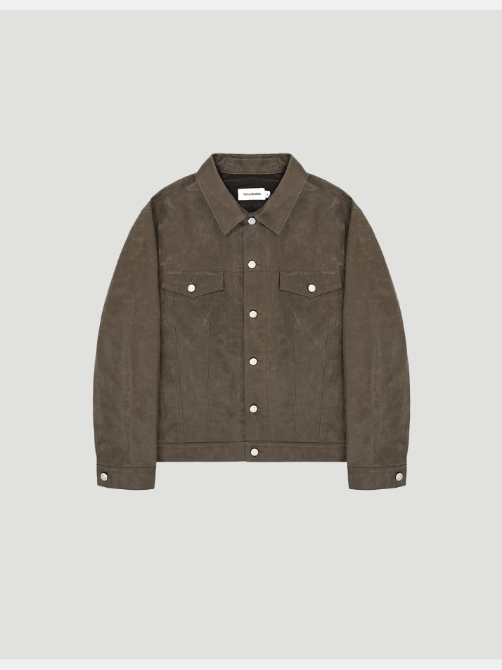 Faux Leather Trucker Jacket_Sepia | ETERNAL JOURNEY
