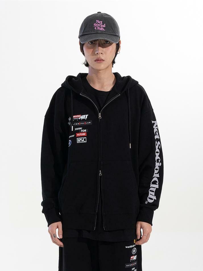 TELECOM LOGOS HOOD ZIP-UP (BLACK) | ETERNAL JOURNEY