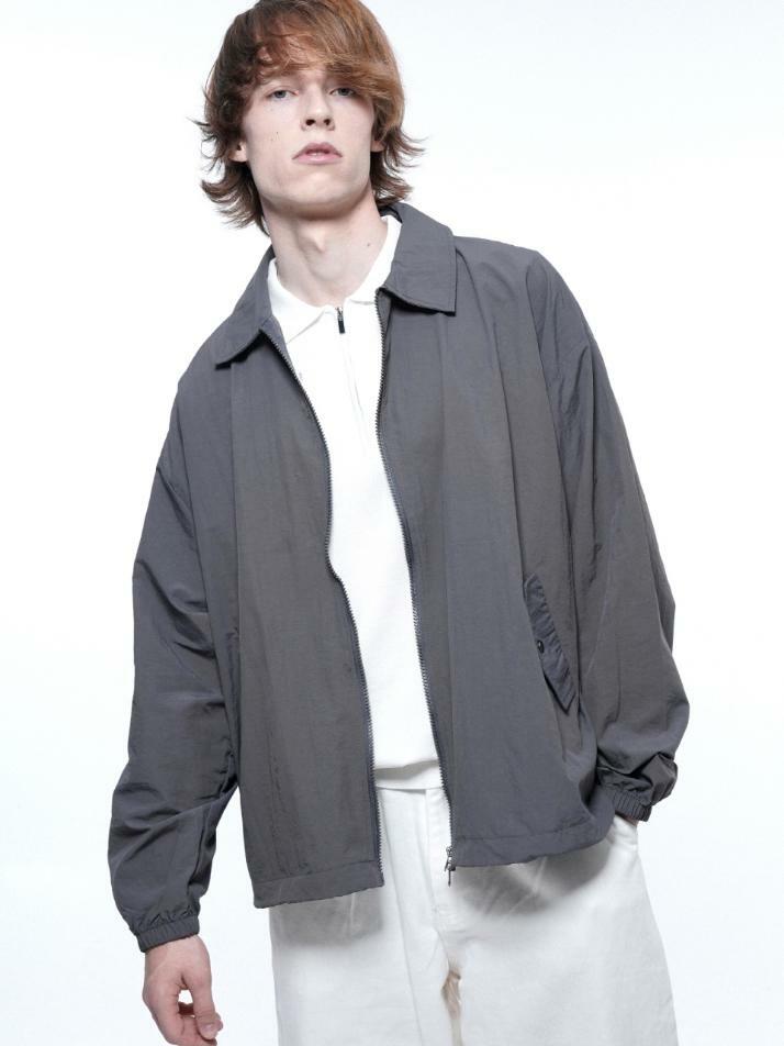 Searsucker Collar Windbreaker Jumper - Charcoal | ETERNAL JOURNEY