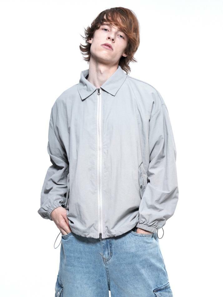 Searsucker Collar Windbreaker Jumper - Lgith Gray | ETERNAL JOURNEY