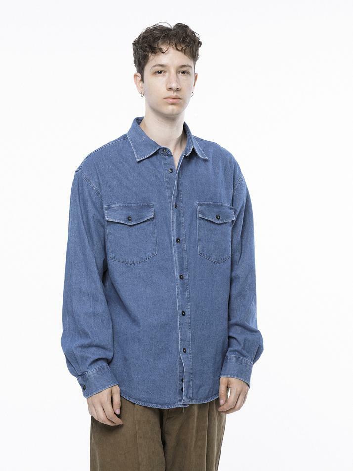 Western Pocket Denim Shirt - Mid Blue /W243SH03MBM | ETERNAL JOURNEY