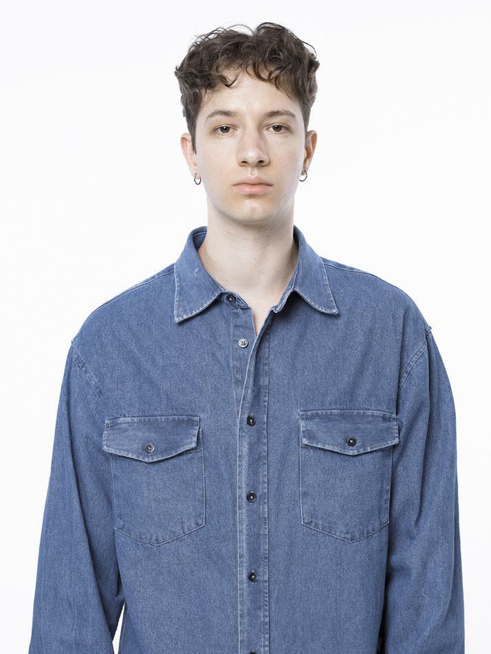 Western Pocket Denim Shirt - Mid Blue /W243SH03MBM | ETERNAL JOURNEY
