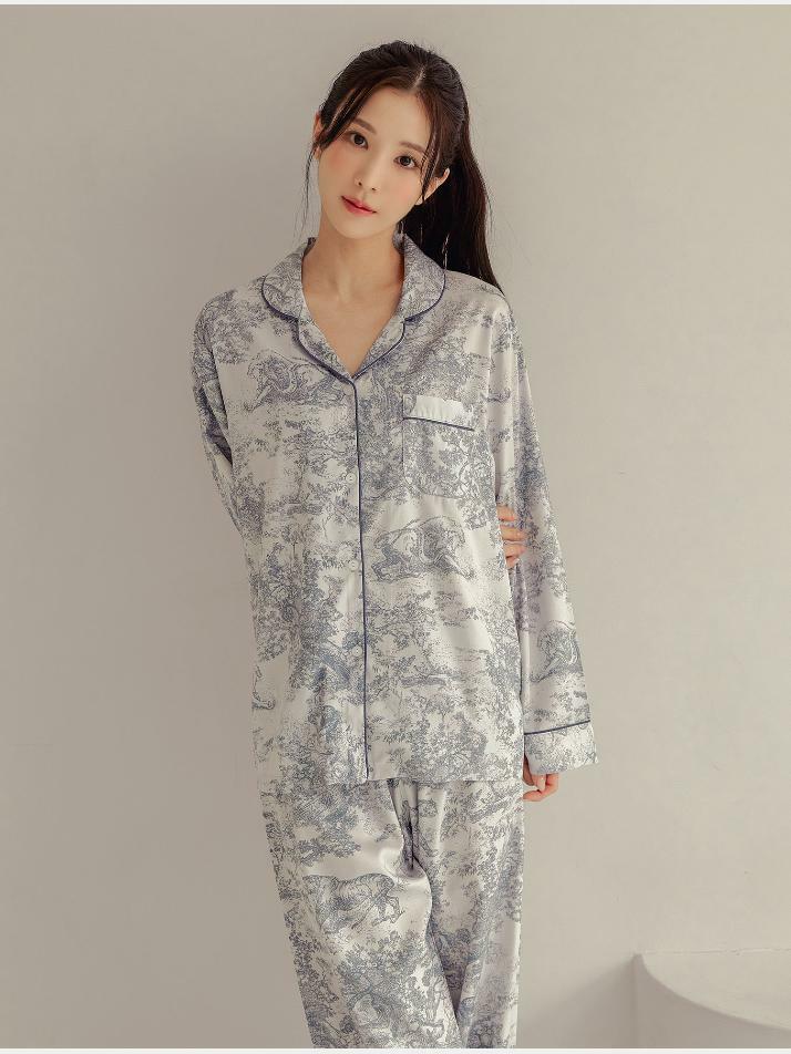 여성 디에르 모달코튼 긴소매 기본카라 잠옷(2C) | ETERNAL JOURNEY