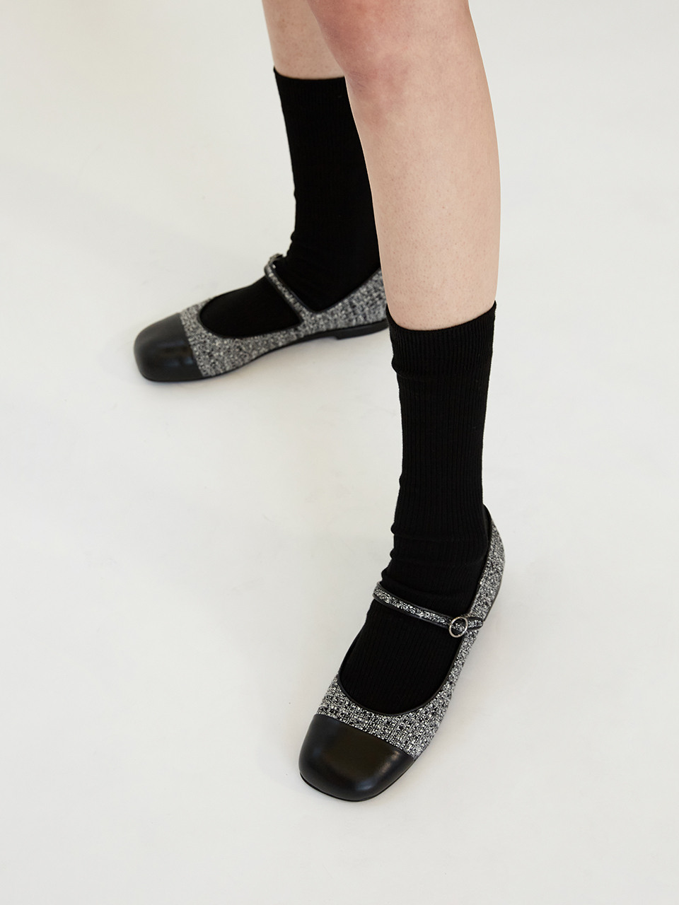 Lua Mary Jane Flats Tweed Grey | ETERNAL JOURNEY