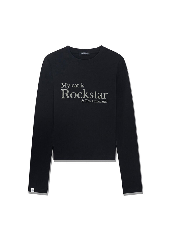 MY CAT IS ROCKSTAR L/S (CROP VER.) BLACK | ETERNAL JOURNEY