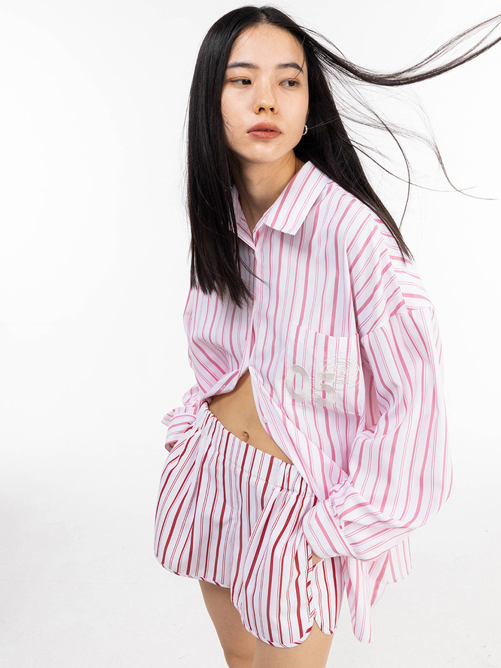23SS NUMBER ROSE STRIPE SHIRT - PINK | ETERNAL JOURNEY