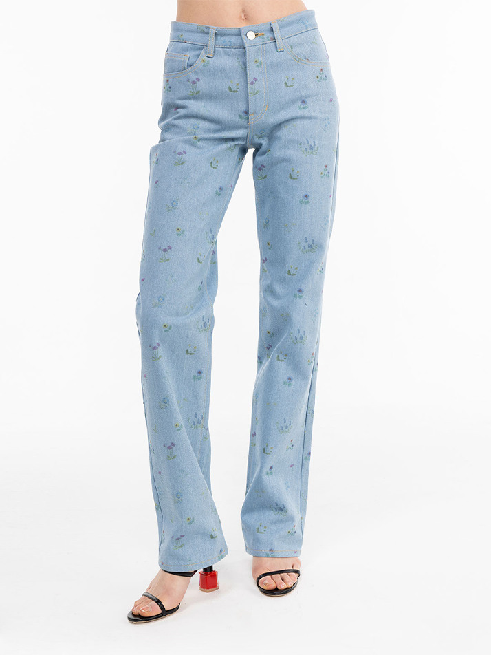23SS FLOWER PRINT DENIM PANTS - BLUE | ETERNAL JOURNEY