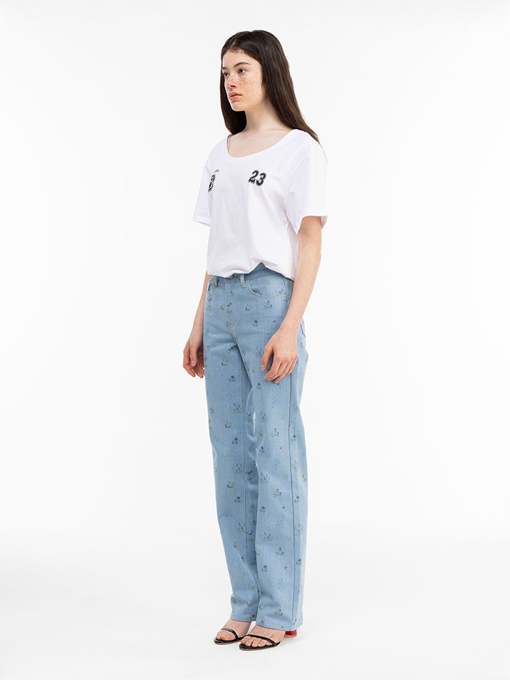 23SS FLOWER PRINT DENIM PANTS - BLUE | ETERNAL JOURNEY