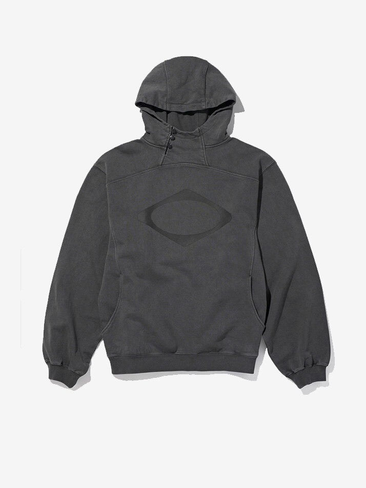 RHOMBUS SIDE BUTTON UP HOODIE (WASHED CHARCOAL) | ETERNAL JOURNEY